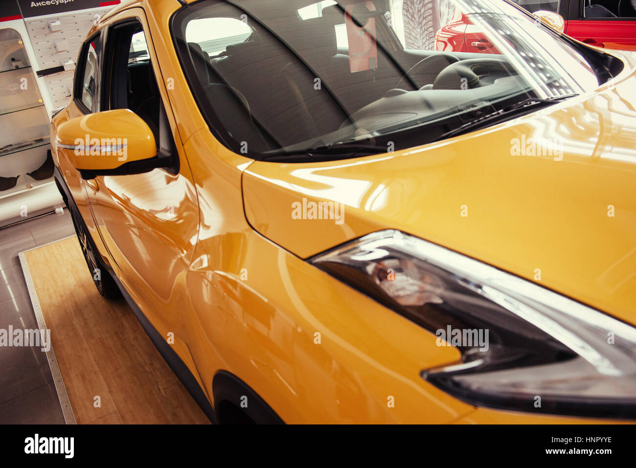 Headlights and hood of sport car Stock Photo - Alamy