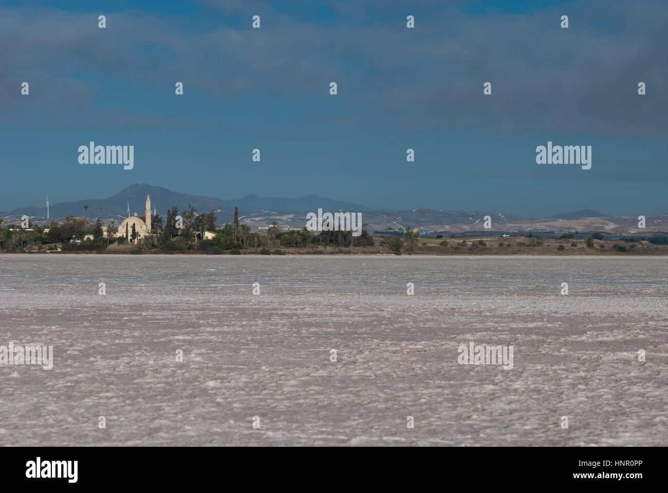 Sultan Tekke Mosque near Larnaca in Cyprus view from across the dry ...