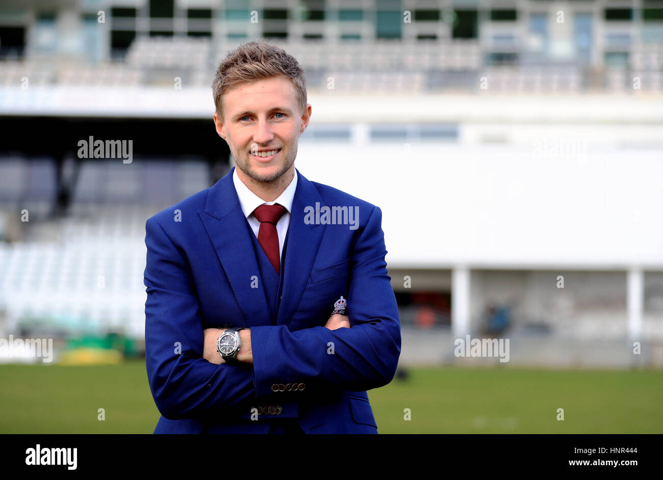New England captain Joe Root poses for a picture after the press ...