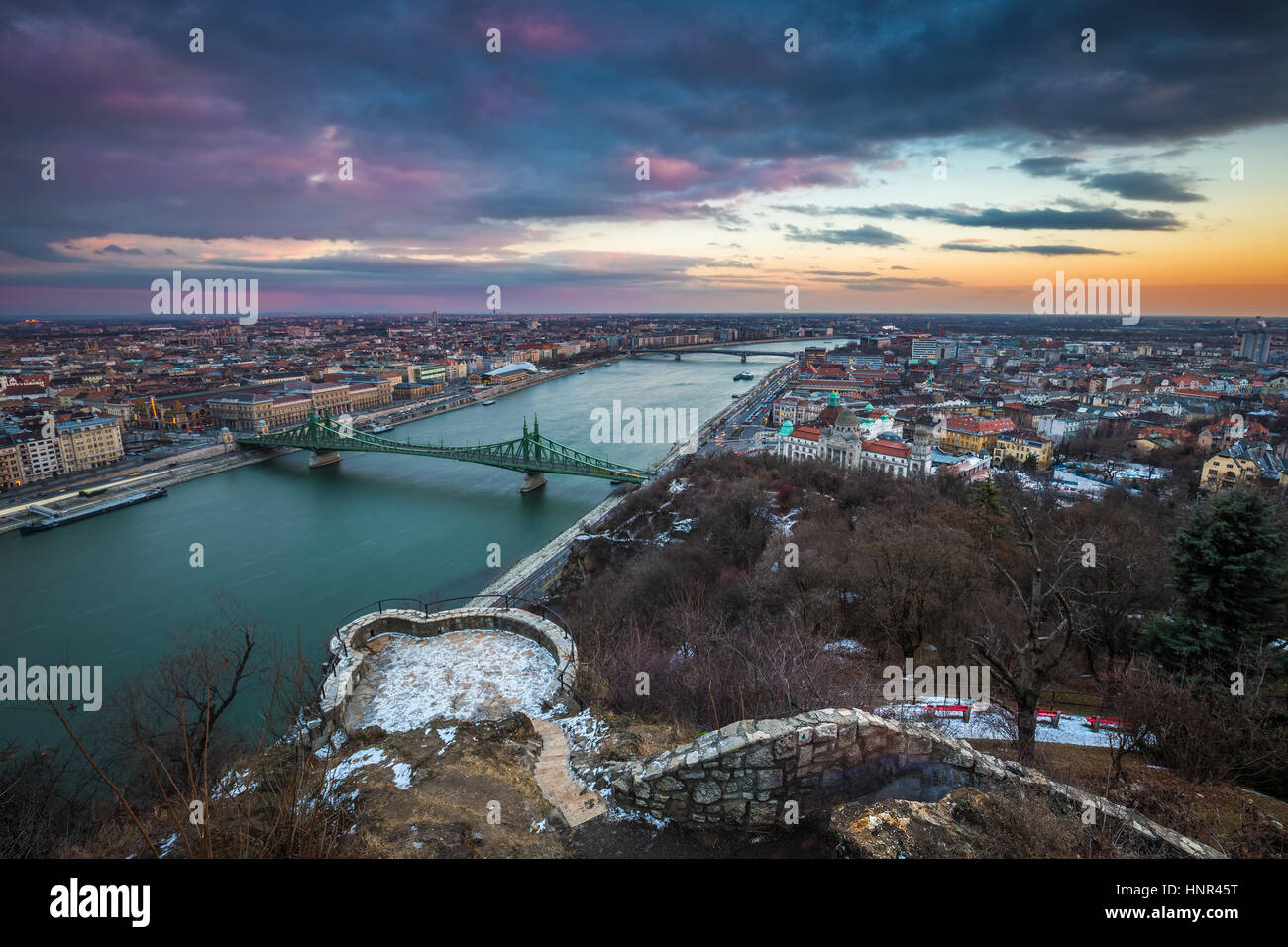 Budapest, Hungary - Beautiful sunset over the city of Budapest with ...