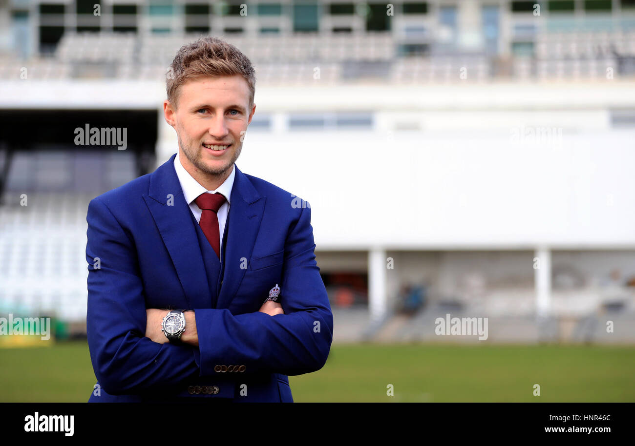 New England captain Joe Root poses for a picture after the press ...