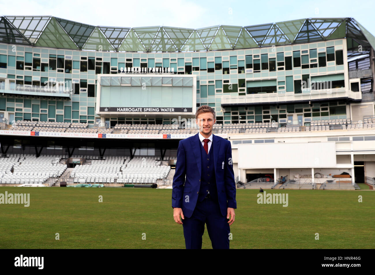 New England captain Joe Root poses for a picture after the press ...