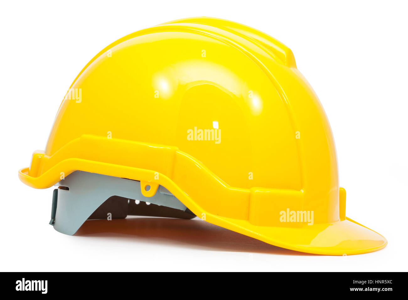 on back yellow safety helmet on white background Stock Photo - Alamy