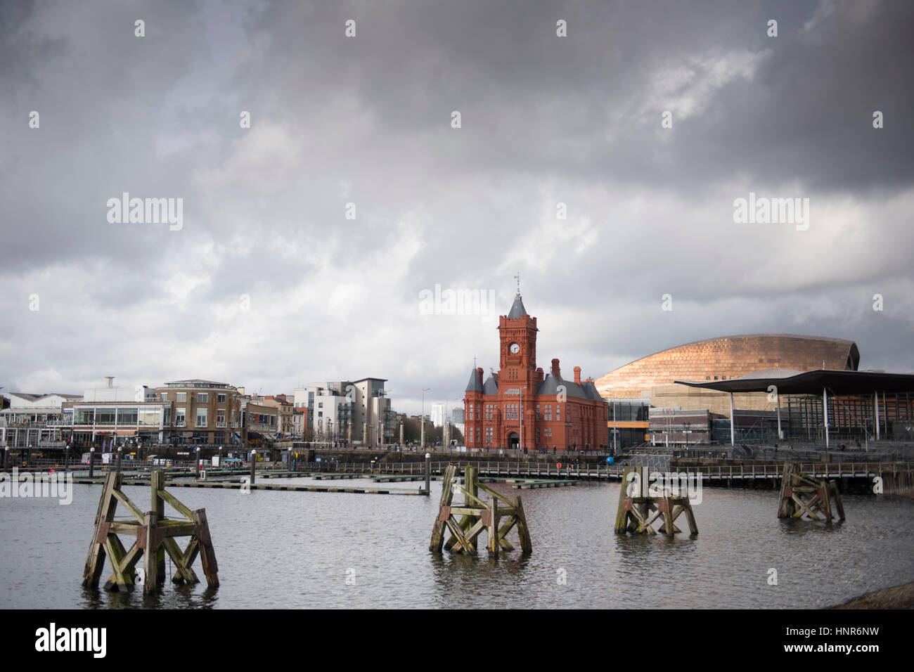 A general view of Cardiff Bay showing the Pierhead Building, Wales ...