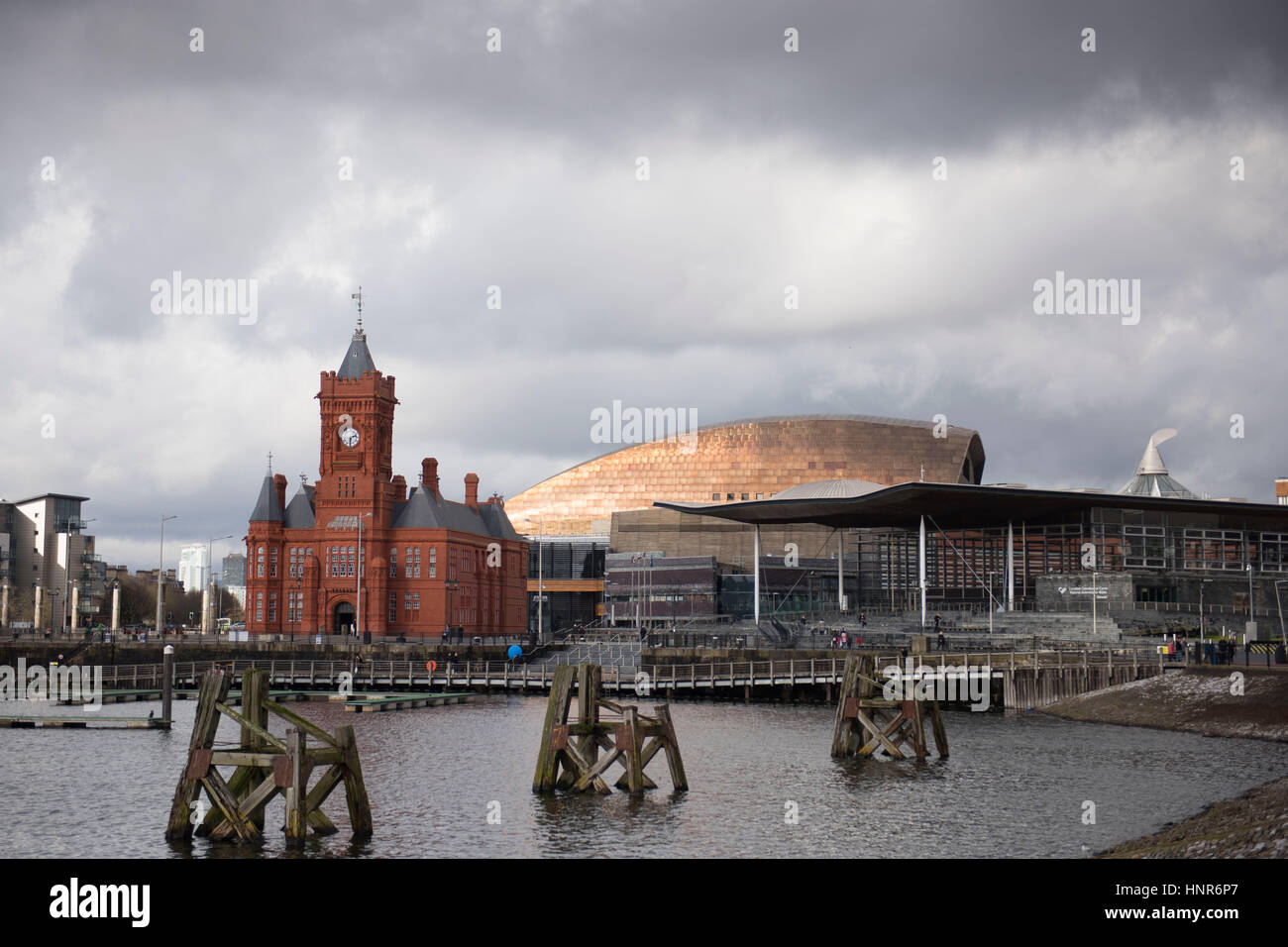 A general view of Cardiff Bay showing the Pierhead Building, Wales ...