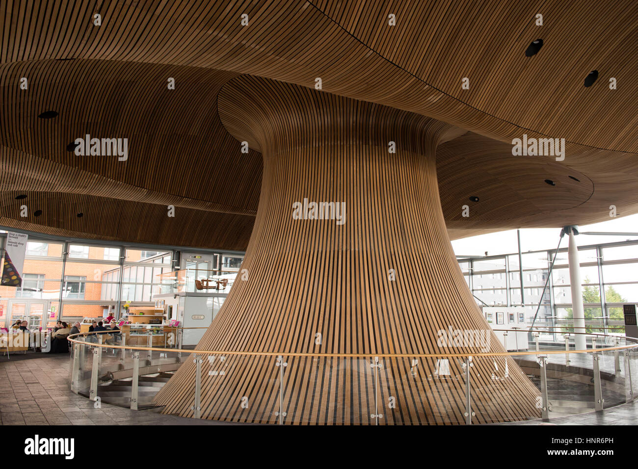 A general view of interior woodwork on the ceiling and funnel of the ...