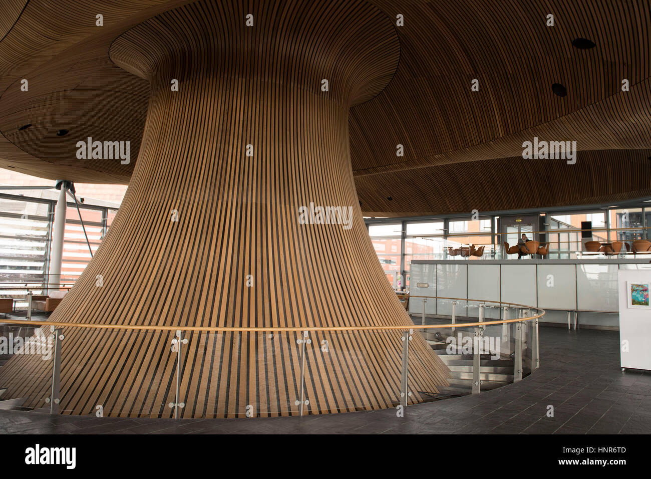 A general view of interior woodwork on the ceiling and funnel of the ...