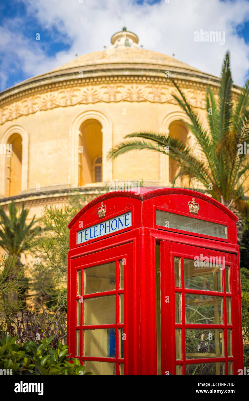Mosta, Malta - Traditional British red telephone box with palm trees ...