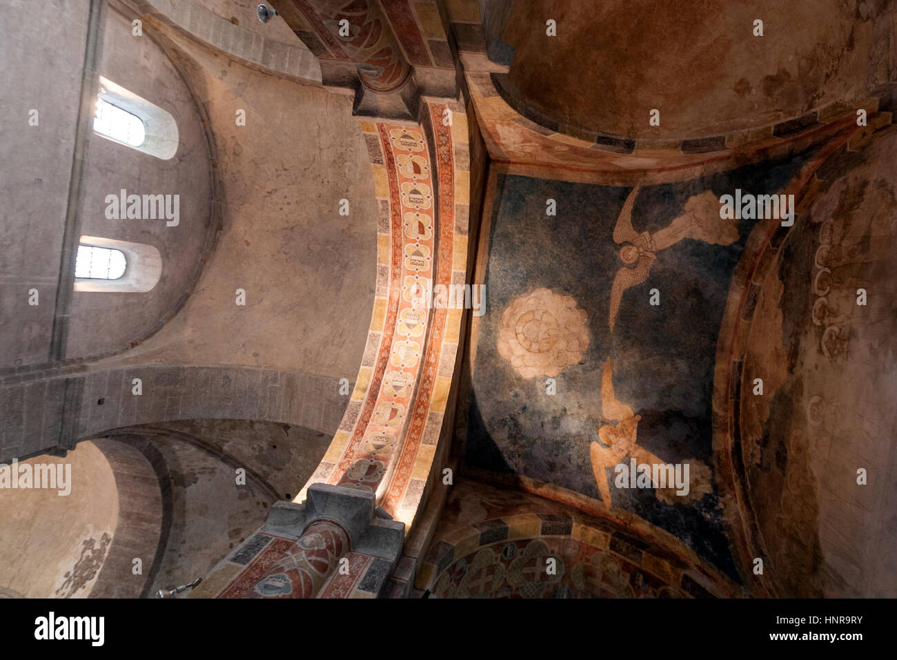 Wall paintings in the interior of Payerne Priory, Abbatiale Notre-Dame ...
