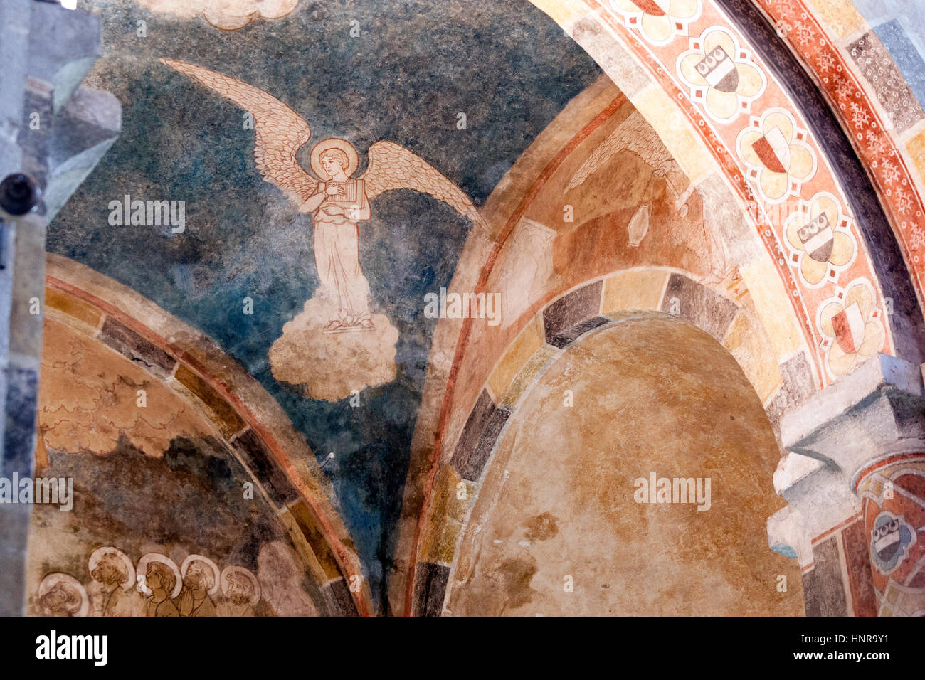 Wall paintings in the interior of Payerne Priory, Abbatiale Notre-Dame ...