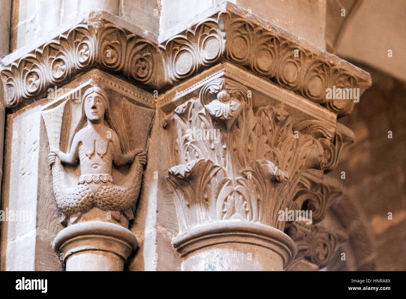 Stone carved capitals in St. Pierre Cathedral, Geneva, Switzerland ...