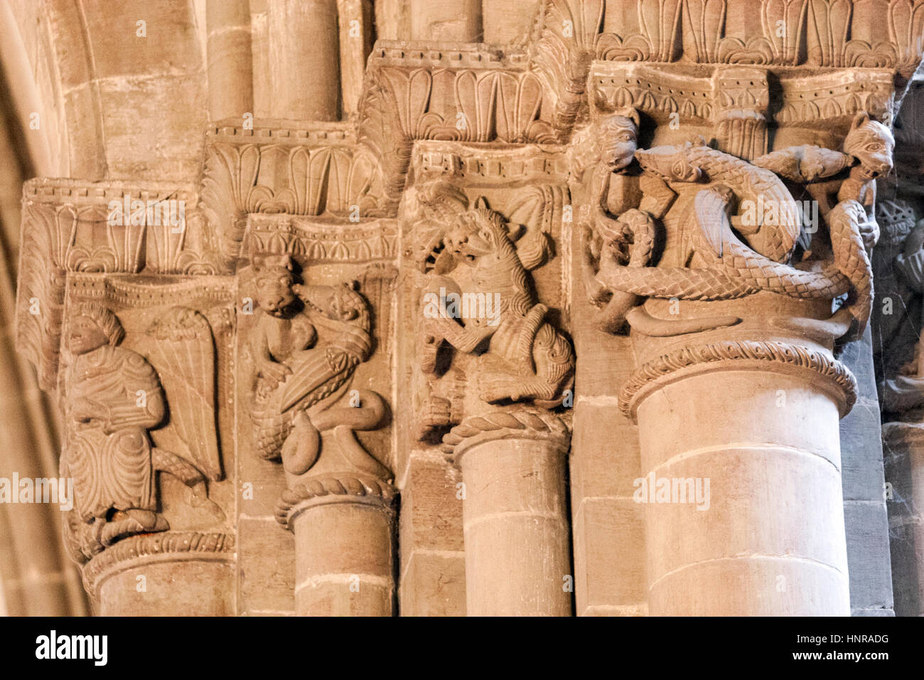 Stone carved capitals in St. Pierre Cathedral, Geneva, Switzerland ...