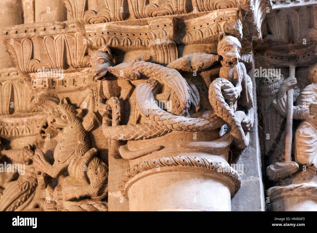 Stone carved capitals in St. Pierre Cathedral, Geneva, Switzerland ...
