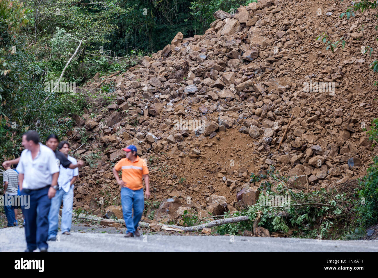 Locals and tourists blocked due to a Landslides in the Pan-americana ...