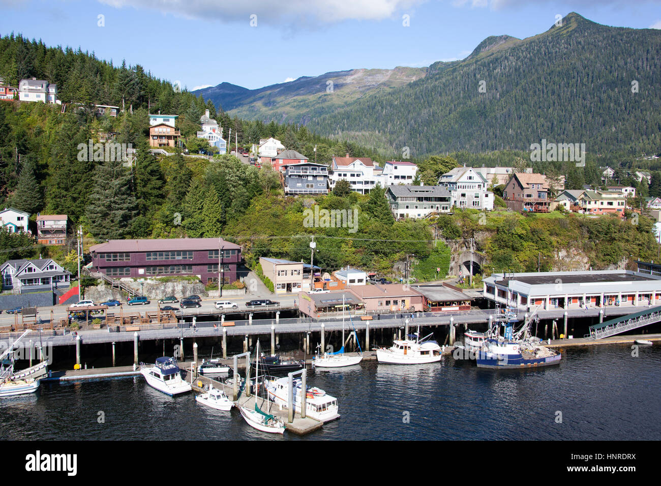 The view of Ketchikan town with Deer Mountain in a background (Alaska ...