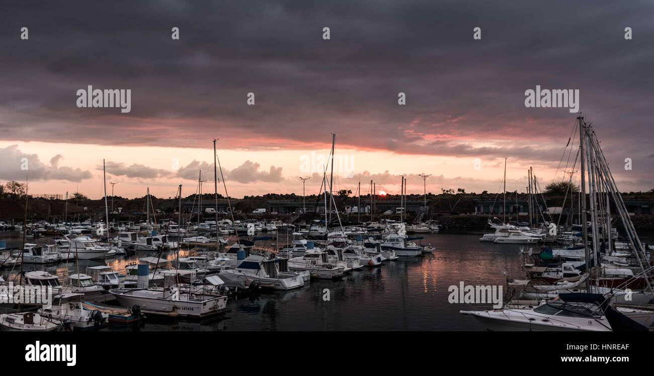 Panoramic Sunset at the Port La Reunion Stock Photo - Alamy