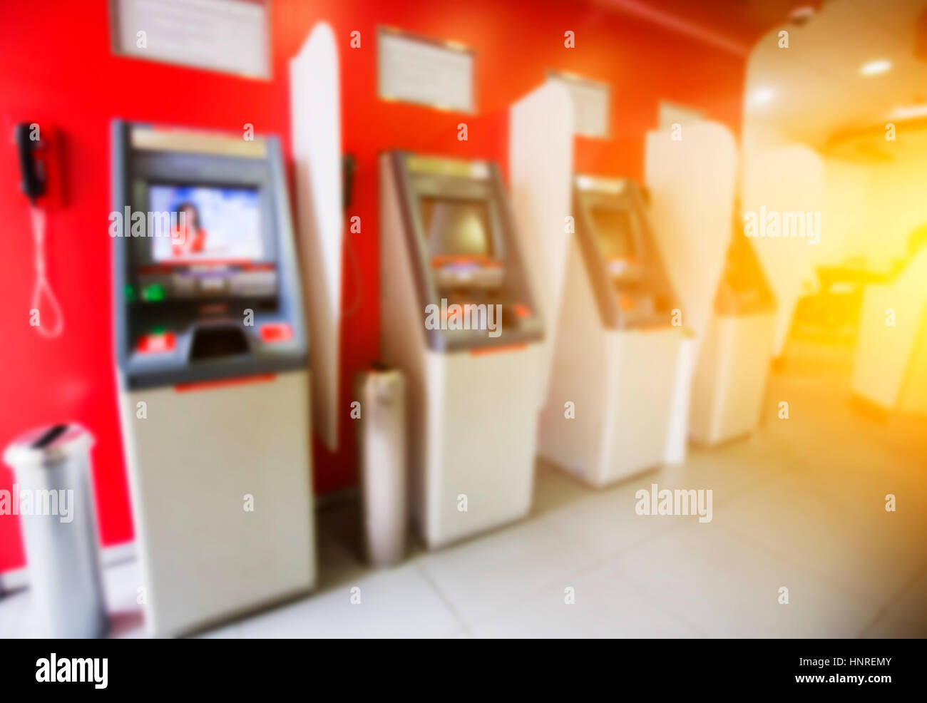 Photo of several red ATM with telephone handset indoors Stock Photo - Alamy