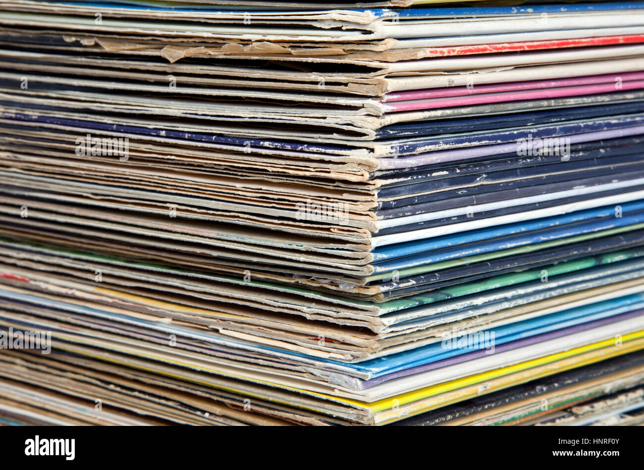 Corner view of stack of vintage record albums Stock Photo - Alamy