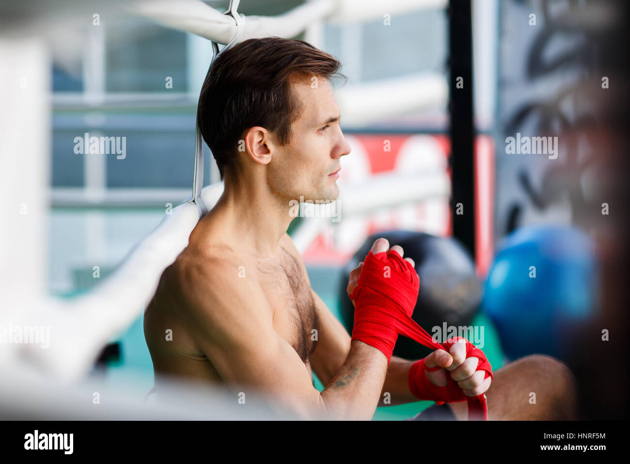 Young athlete in boxing ring in gym Stock Photo - Alamy