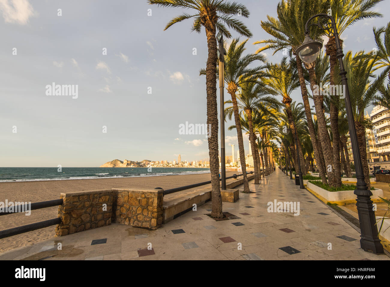 Seaside promenade in sunny Benidorm,Alicante,Spain. Tourist holiday ...