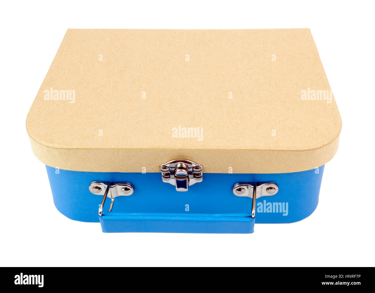 Top and front view of simple tan and blue cardboard case. Isolated ...
