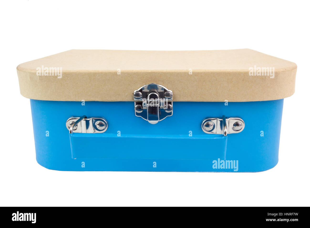 Front view of simple tan and blue cardboard case. Isolated Stock Photo ...
