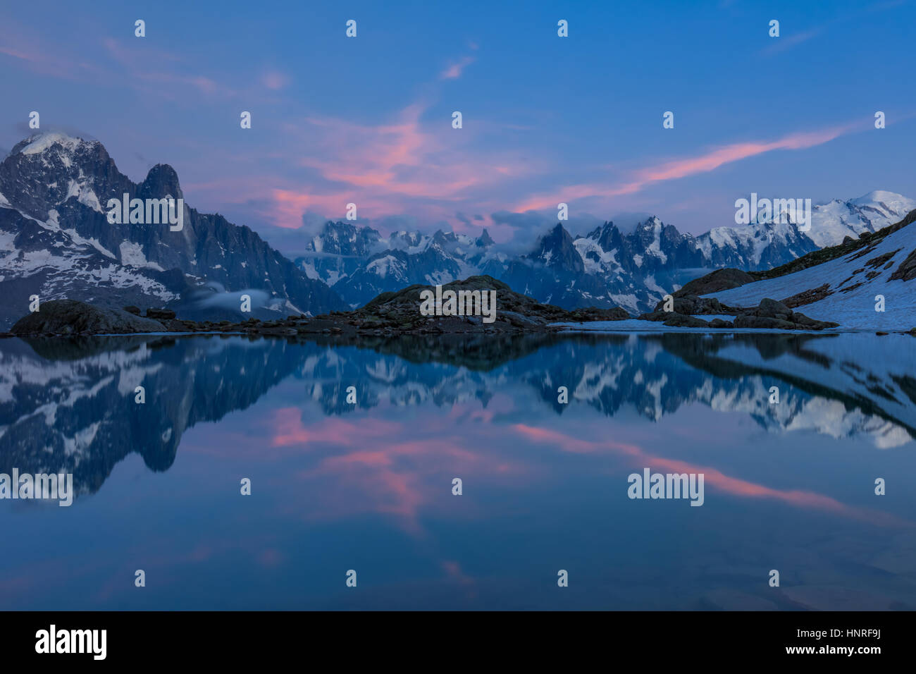 Mont Blanc Massif Reflected in Lac Blanc, Graian Alps, France Stock ...