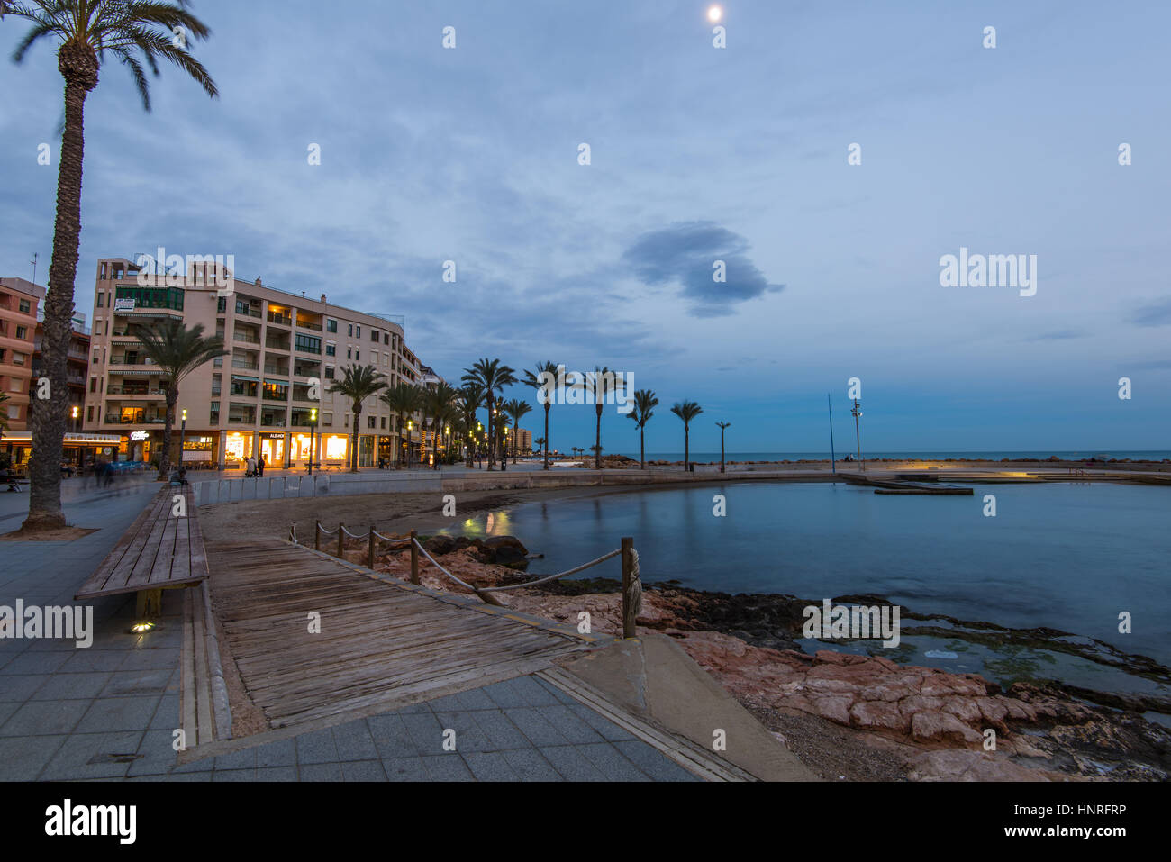 Cityscape of Torrevieja in Spain, popular tourist destination. Evening ...