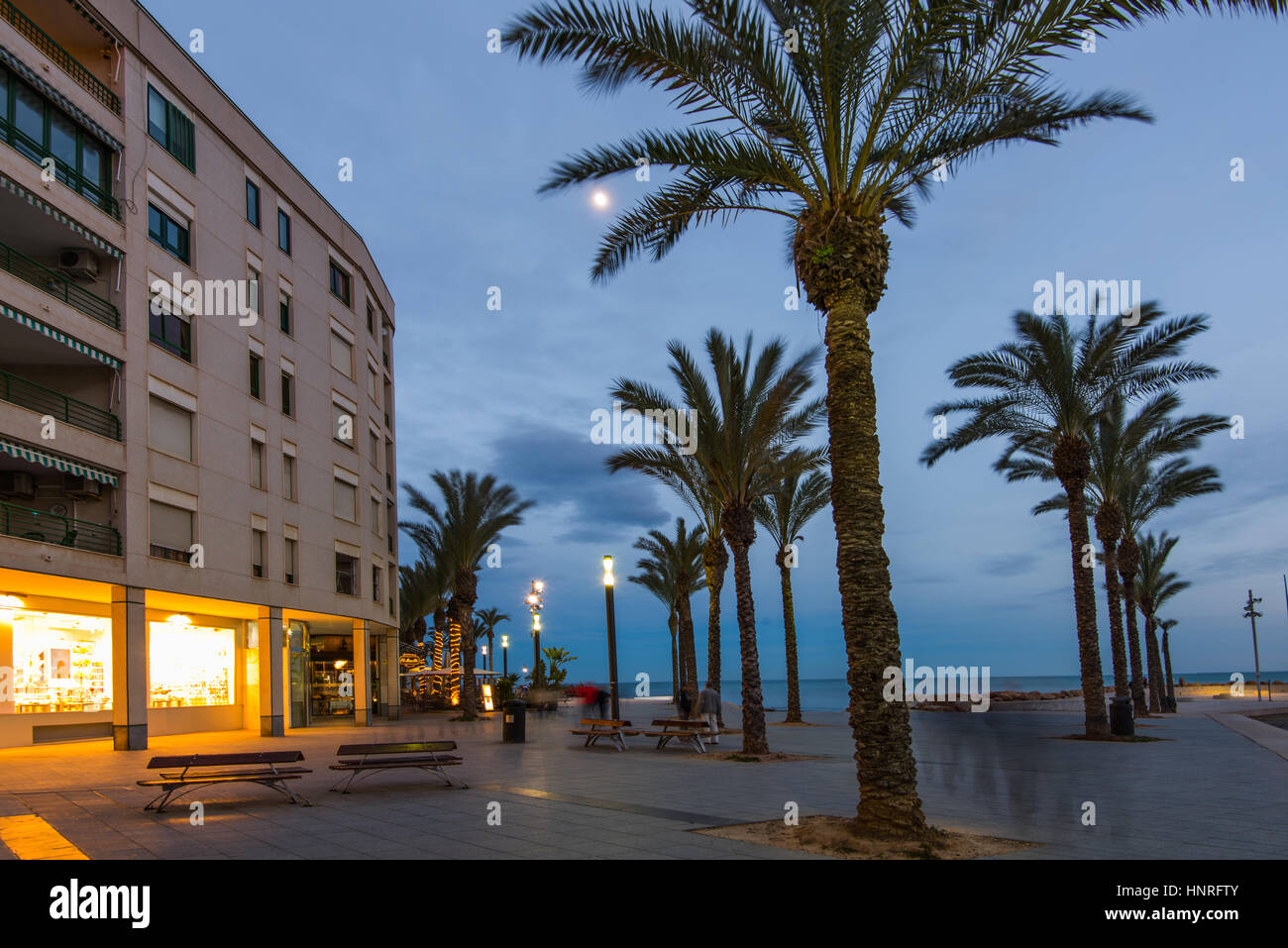 Cityscape of Torrevieja in Spain, popular tourist destination. Evening ...