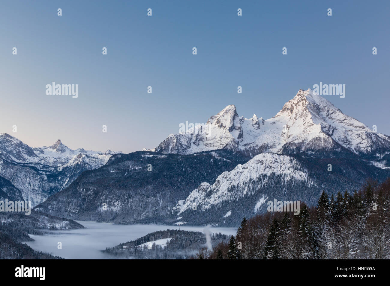 City between Mountains in Winter, Watzmann, Maria Gern, Berchtesgaden ...