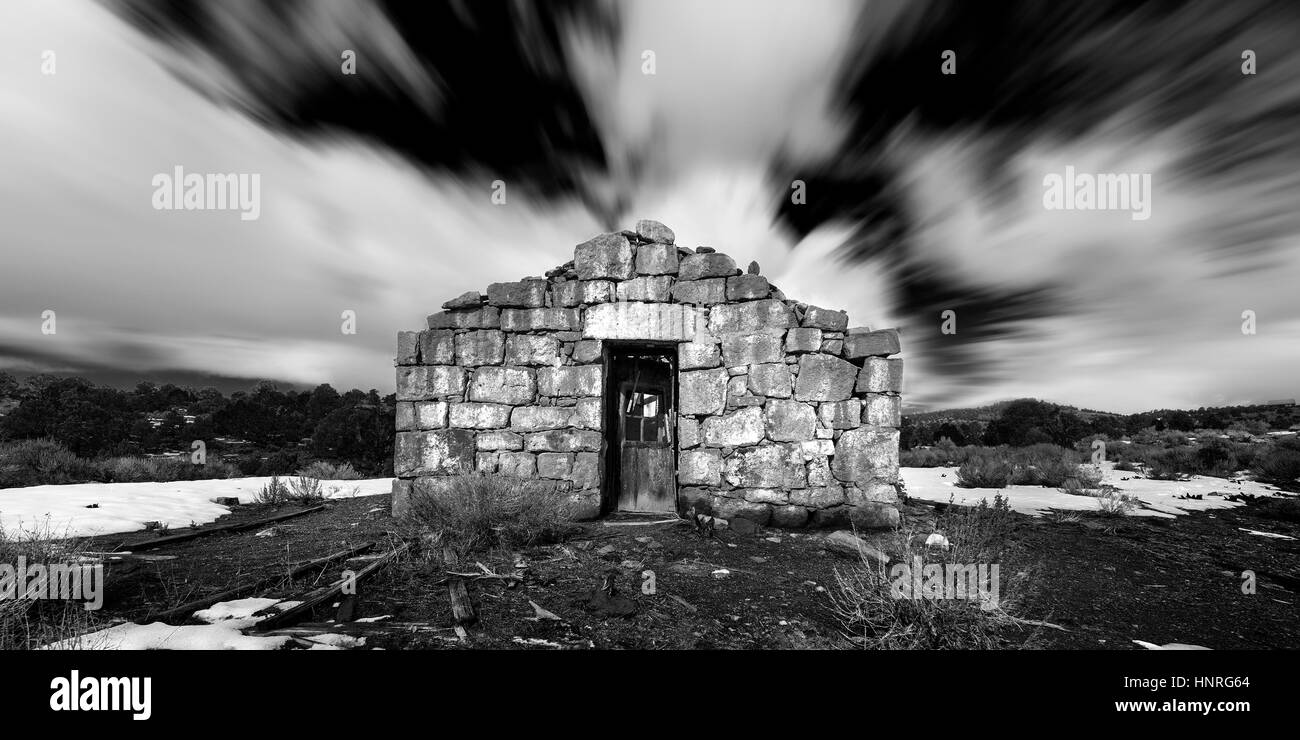 Ghost Town stone building in the Nevada Desert in Black and White. Ione ...