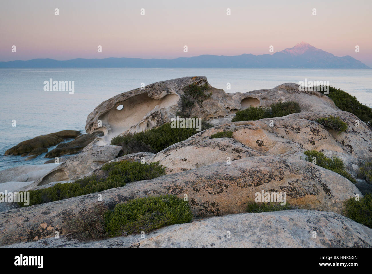 Unusual rock formations with strange shapes along the coast of Sythonia ...