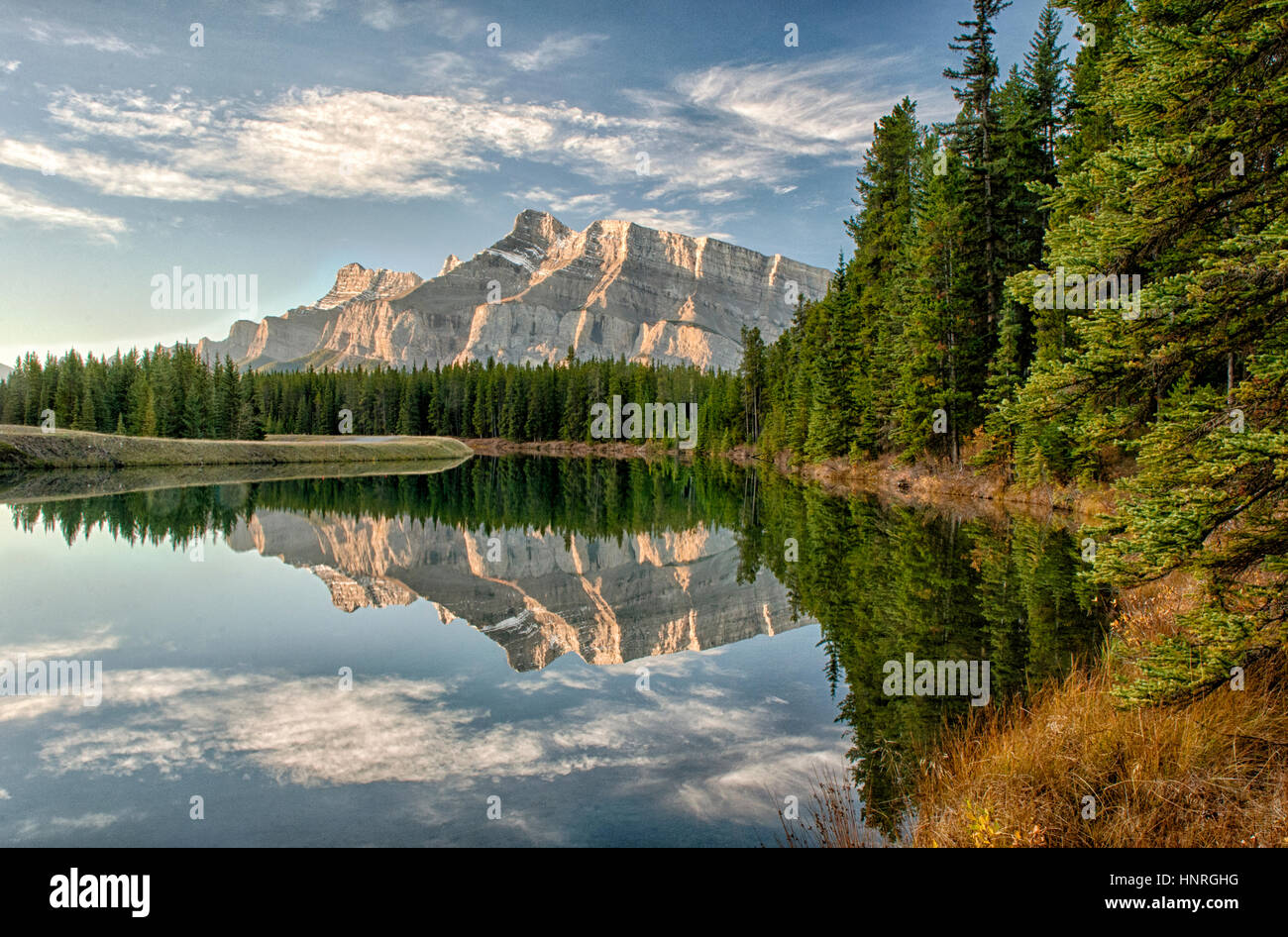 Banff National Park; Bow River; Mount Rundle; Alberta Canada Stock ...