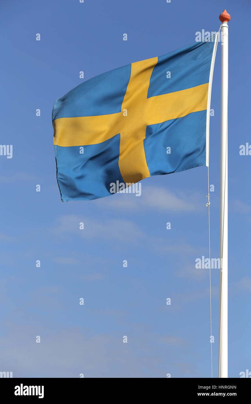 Swedish flag flying in the wind Stock Photo - Alamy