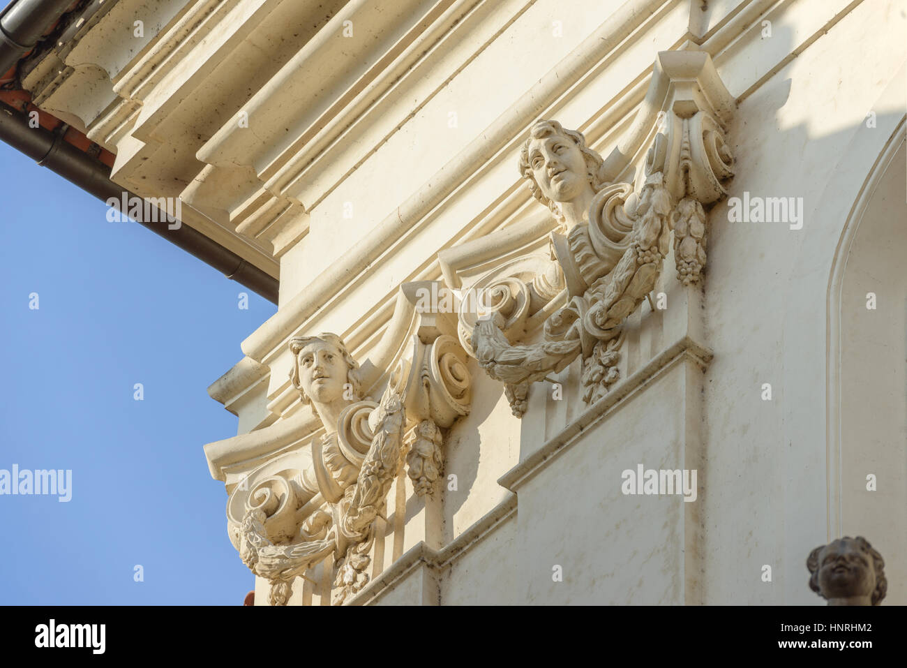 Close-up of Baroque entablature of early 18th century Church of St ...