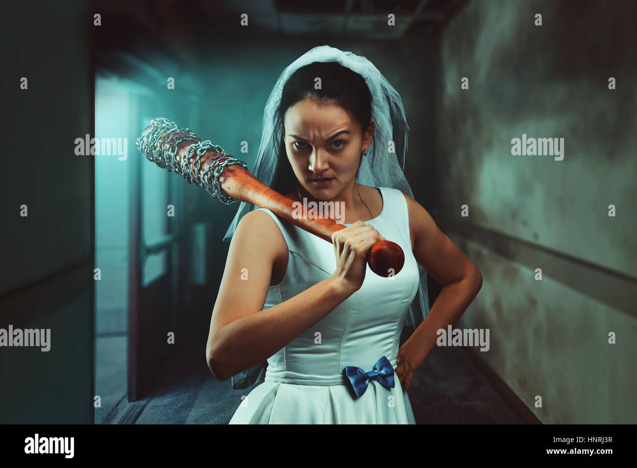Bride maniac with bloody baseball bat Stock Photo - Alamy