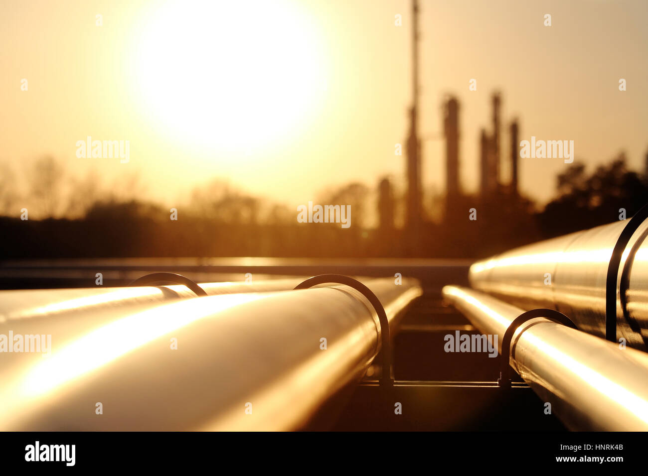 golden steel pipe network in crude oil refinery Stock Photo - Alamy