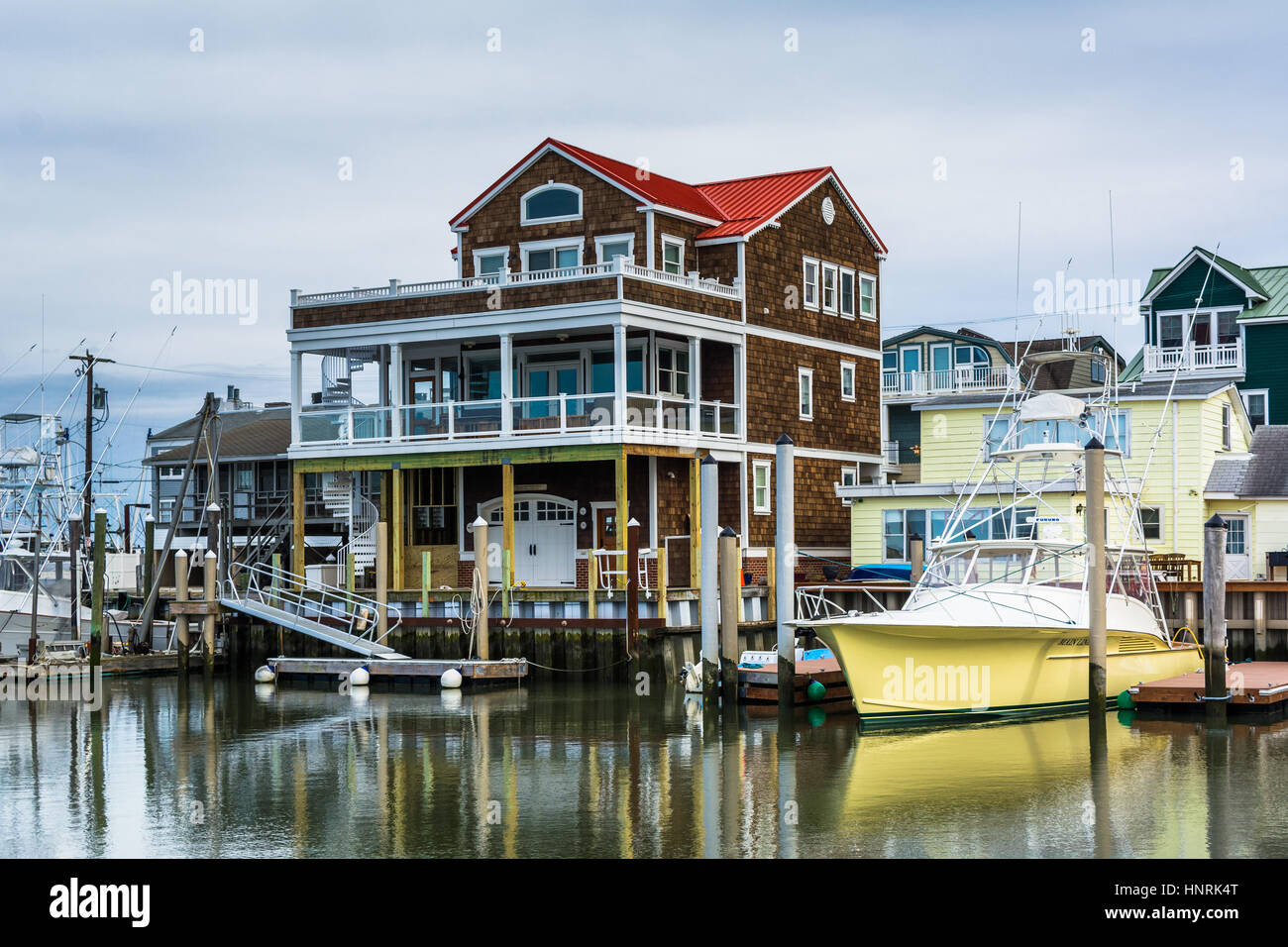 Buildings and boats along Cape May Harbor, in Cape May, New Jersey ...