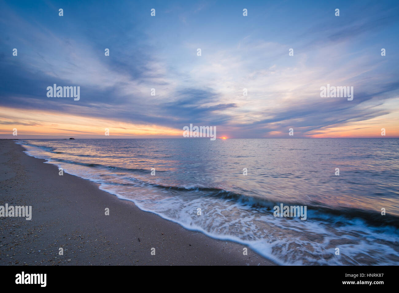 Sunset over the Delaware Bay, at Sunset Beach in Cape May, New Jersey ...