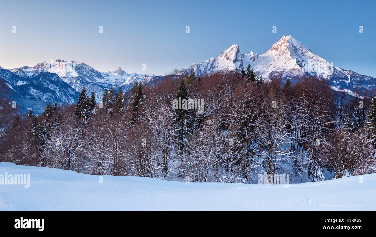 Sunrise, Mountains in Winter, Watzmann, Maria Gern, Berchtesgaden ...