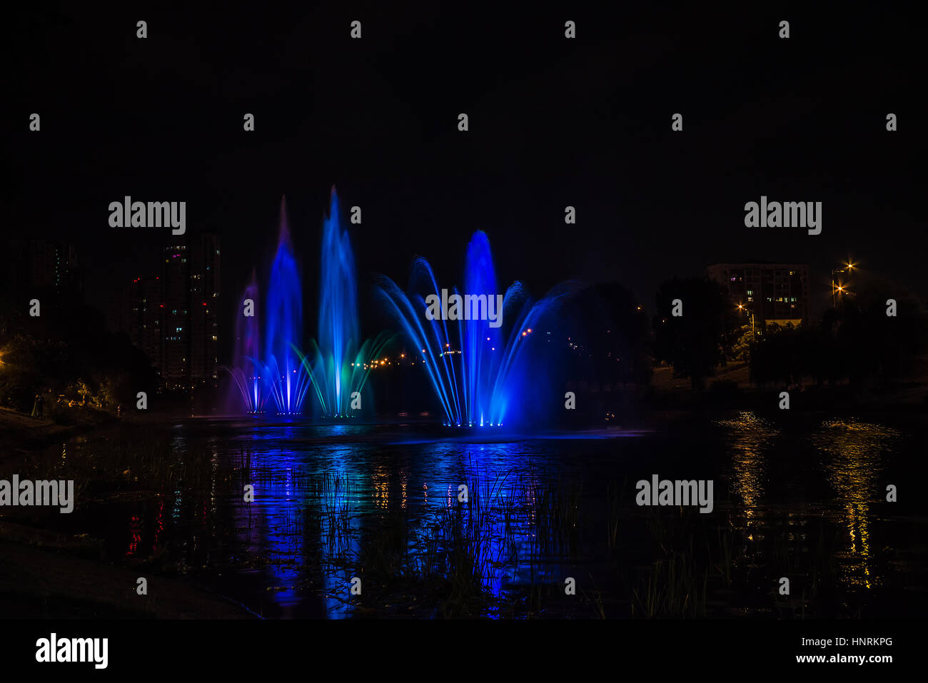 Light and music fountain at Rusanovka. Kiev. Ukraine Stock Photo - Alamy
