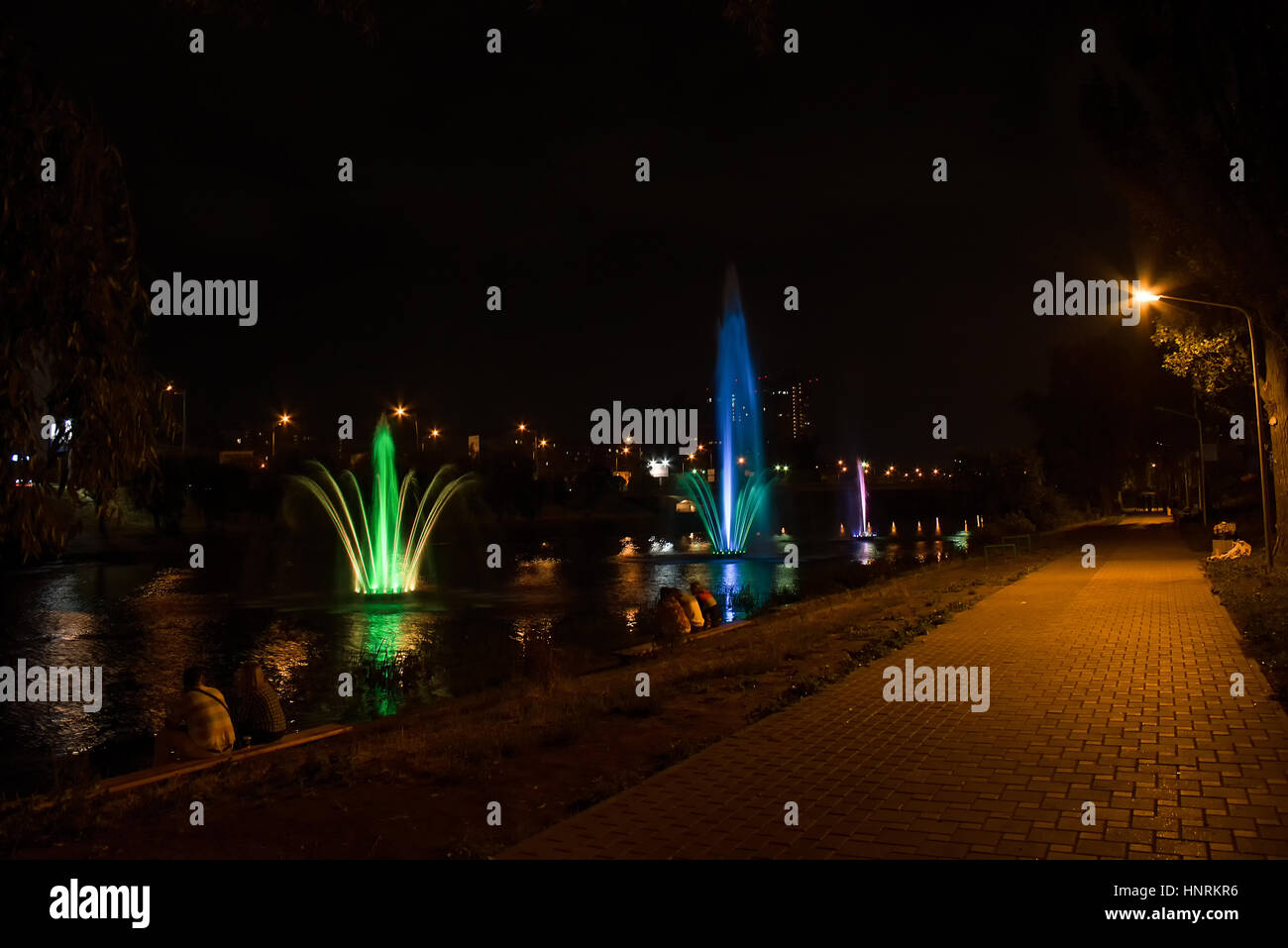 Light and music fountain at Rusanovka. Kiev. Ukraine Stock Photo - Alamy