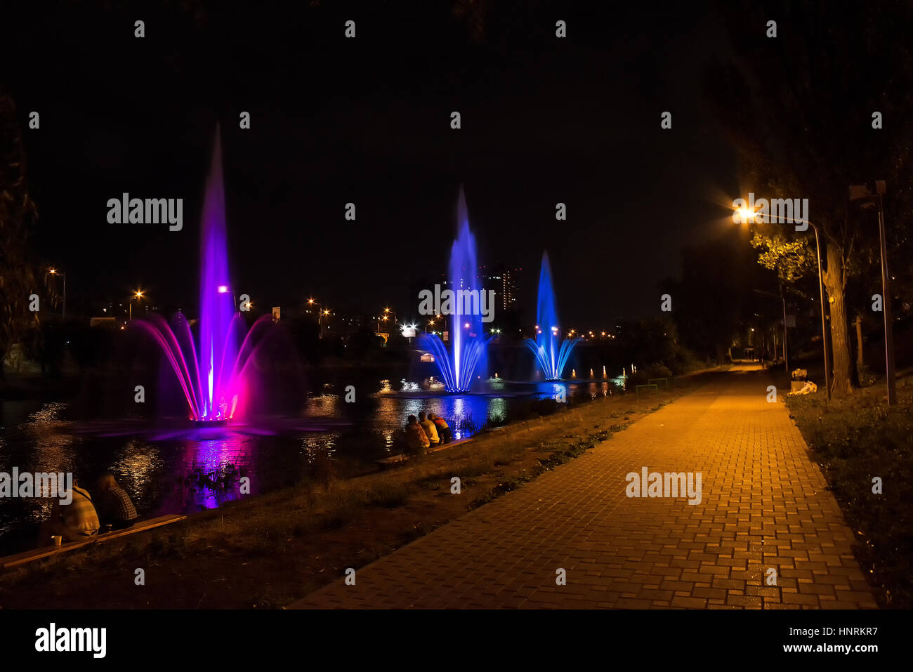 Light and music fountain at Rusanovka. Kiev. Ukraine Stock Photo - Alamy