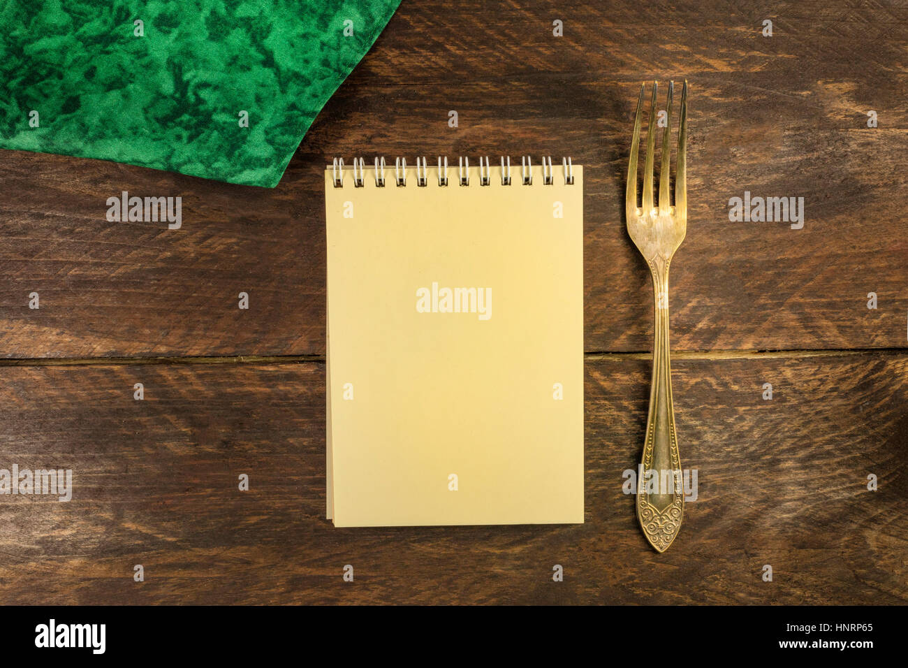 Vintage fork and notepad for copyspace, overhead shot Stock Photo - Alamy