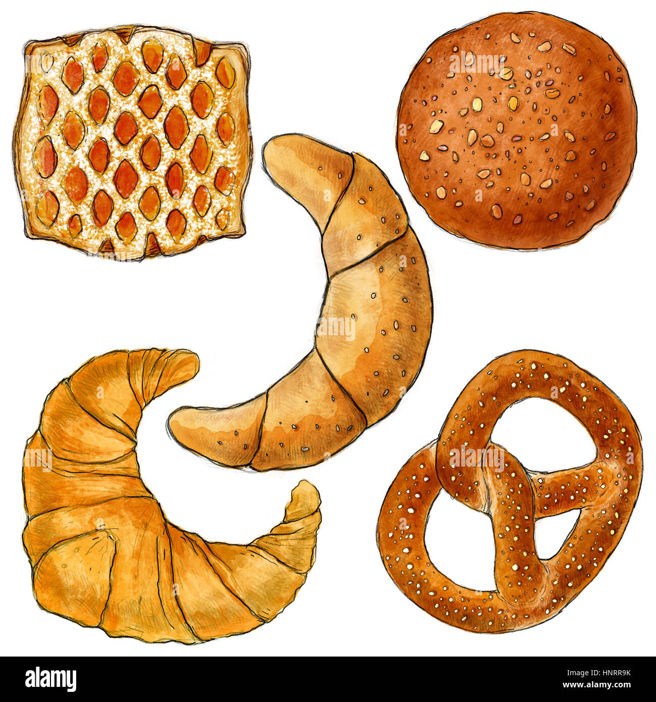 Bakery products illustration, drawing, watercolour, paint, breakfast ...