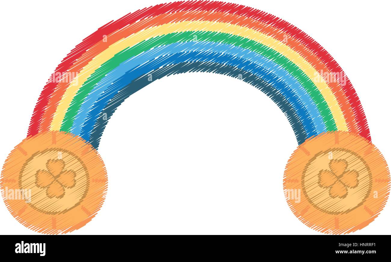 drawing st patricks day rainbow gold coin icon vector illustration eps ...