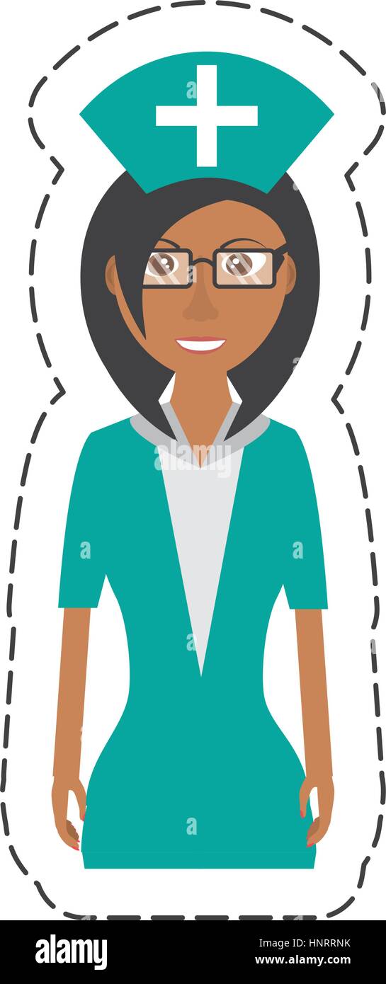 cartoon nurse female with glasses uniform hat cross vector illustration ...