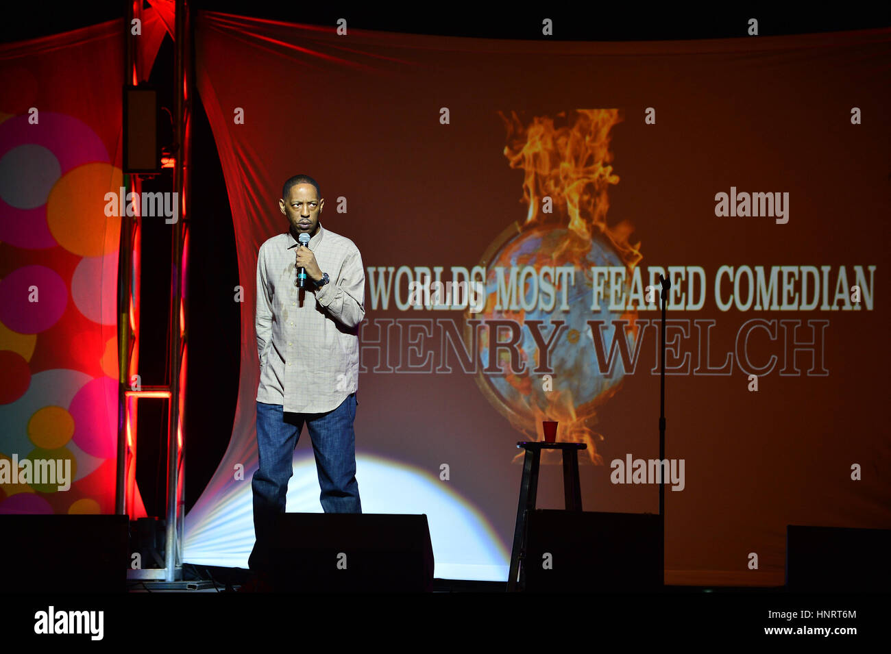 Henry Welch performing onstage at the Miami Festival of Laughs at James ...