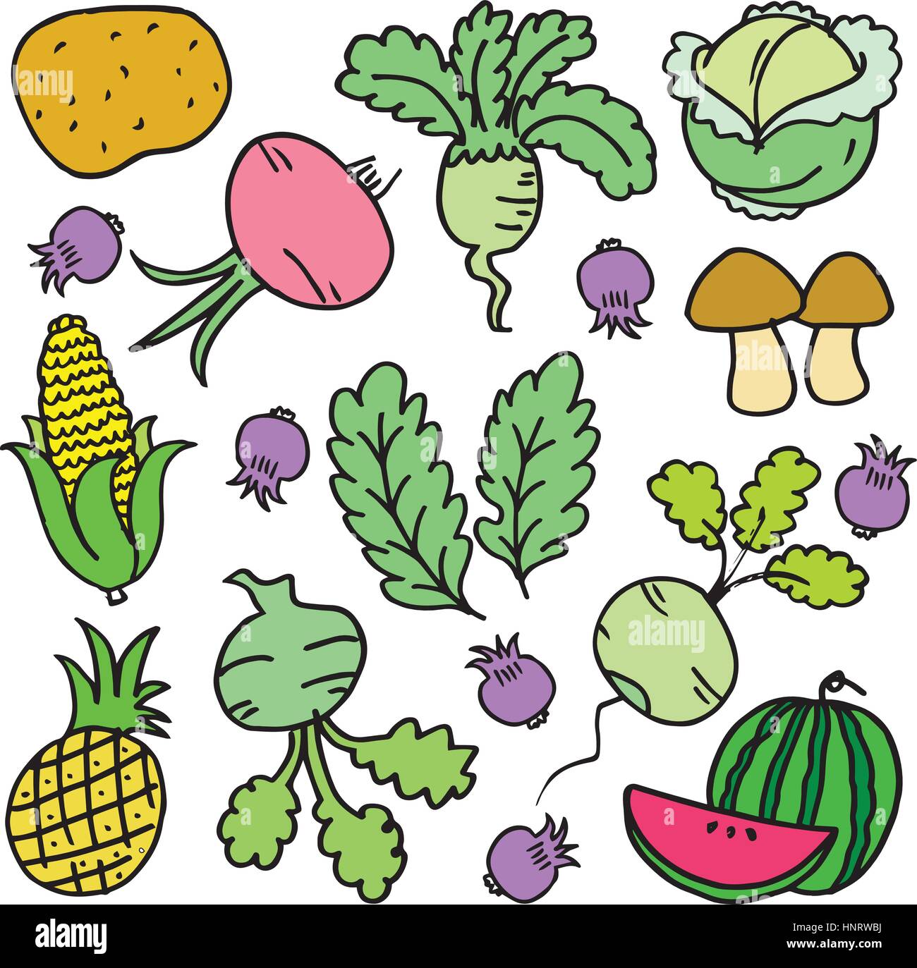 Collection vegetable set doodles vector hi-res stock photography and ...