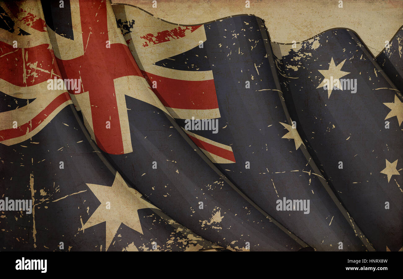 Illustration of a rusty Australian flag printed on old paper Stock ...